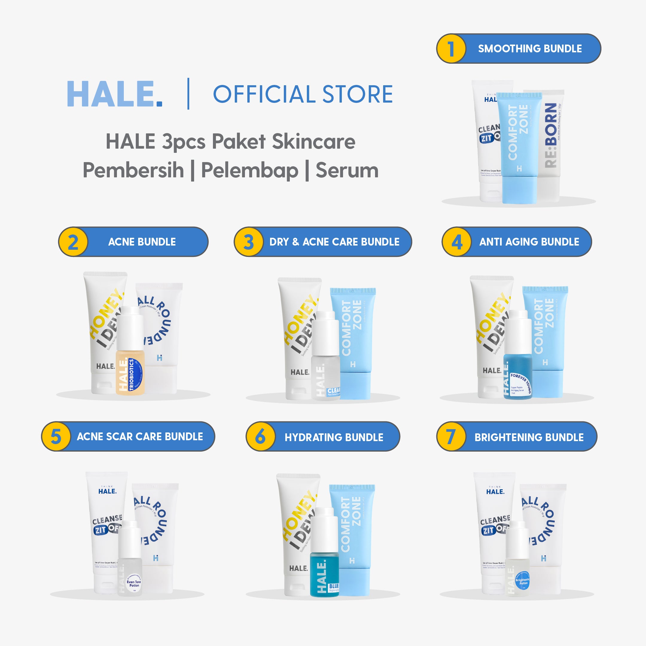 HALE 3 pcs Paket Skincare Pembersih, Pelembap, dan Serum – HALE.